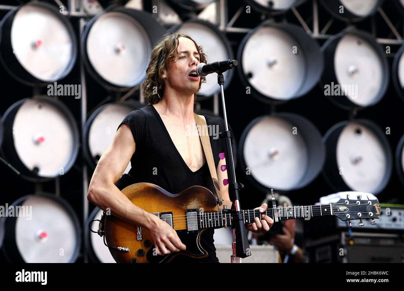 Johnny Borell on stage during the Razorlight performance during the ...