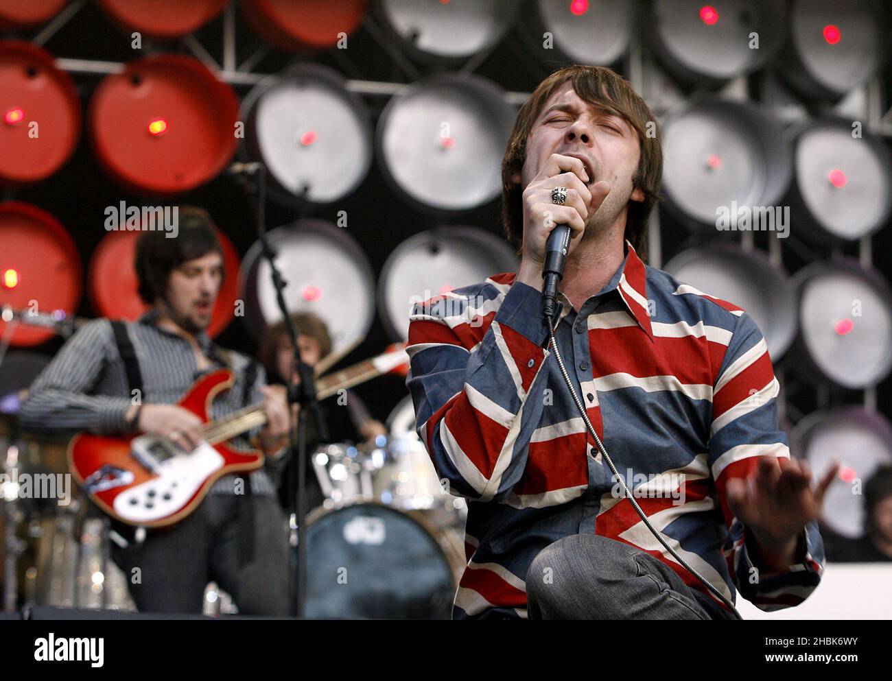 Kasabian perform during the charity concert at Wembley Stadium, London ...