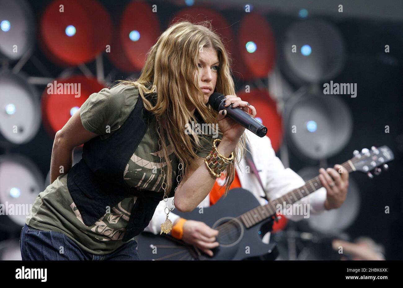 Fergie on stage during the Blak Eyed Peas performance during the ...
