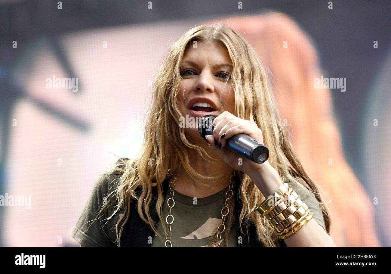 Fergie on stage during the Blak Eyed Peas performance during the ...