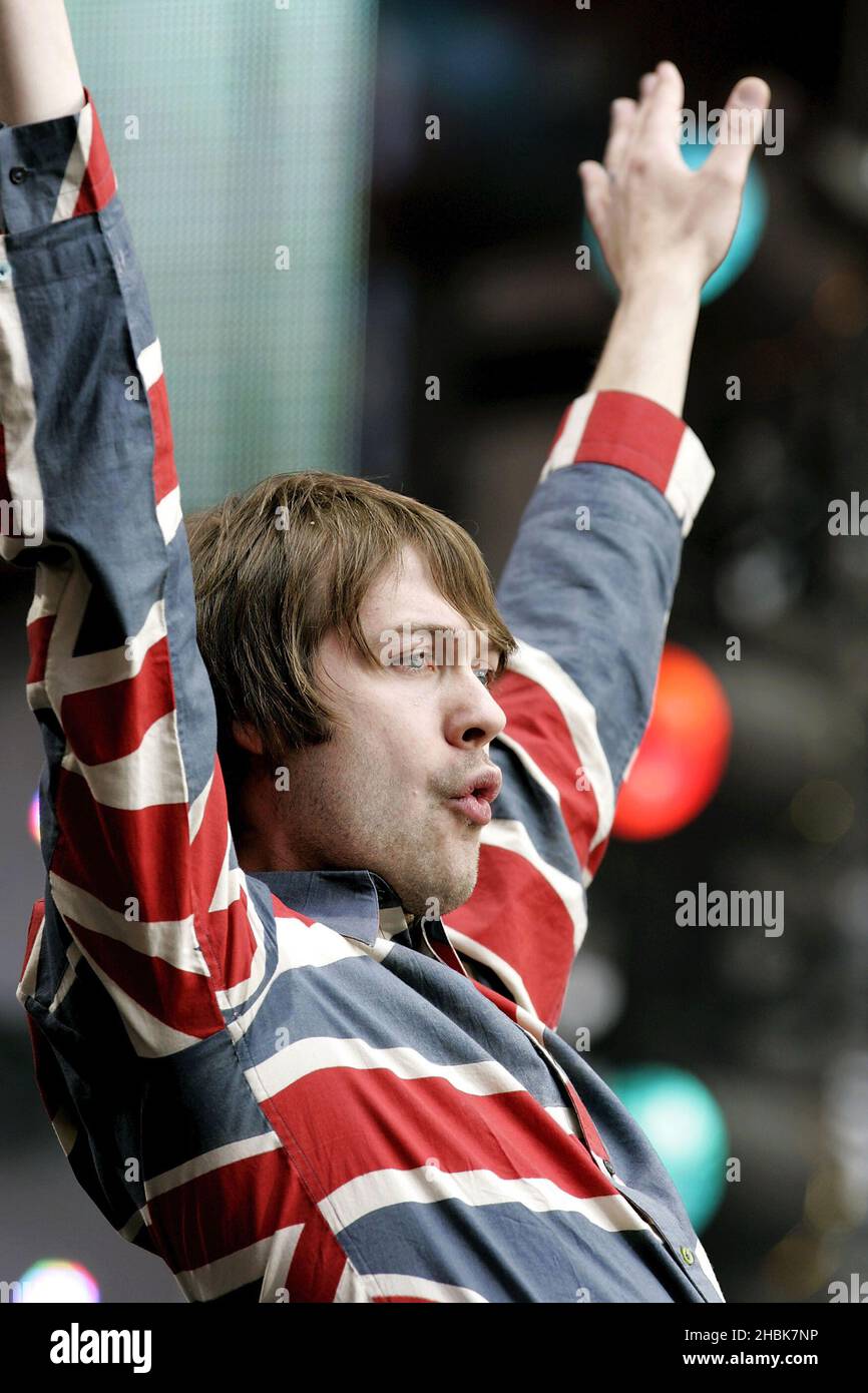 Tom Meighan of Kasabian performs during the charity concert at Wembley ...