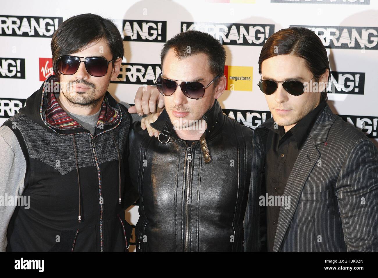 Jared Leto (right) and his band 30 Seconds to Mars arrive at the ...