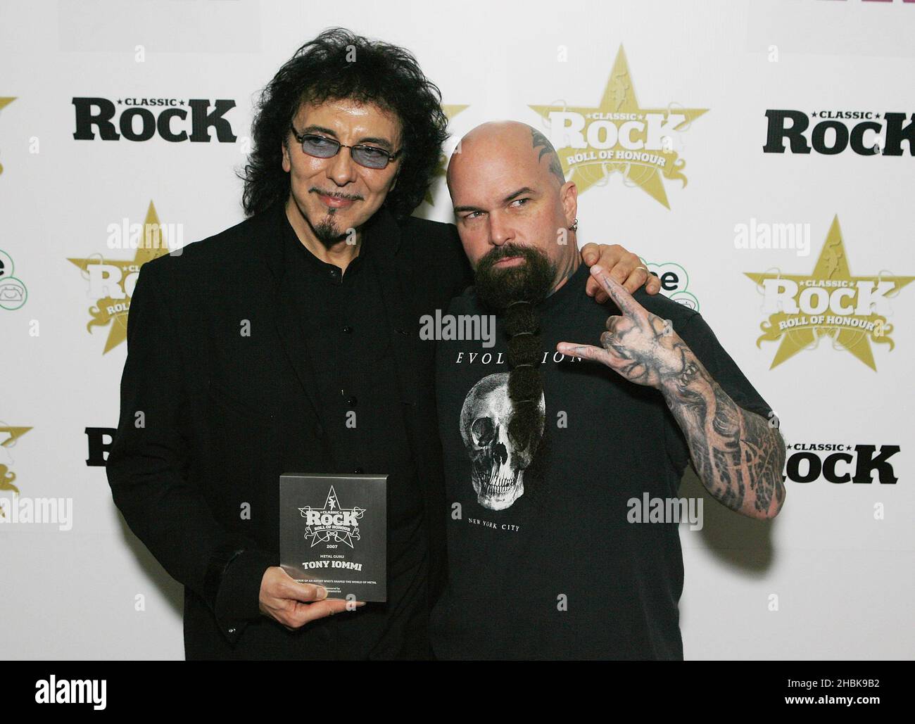 Tony Iommi collects award for Metal Guru presented by Kerry King at the ...