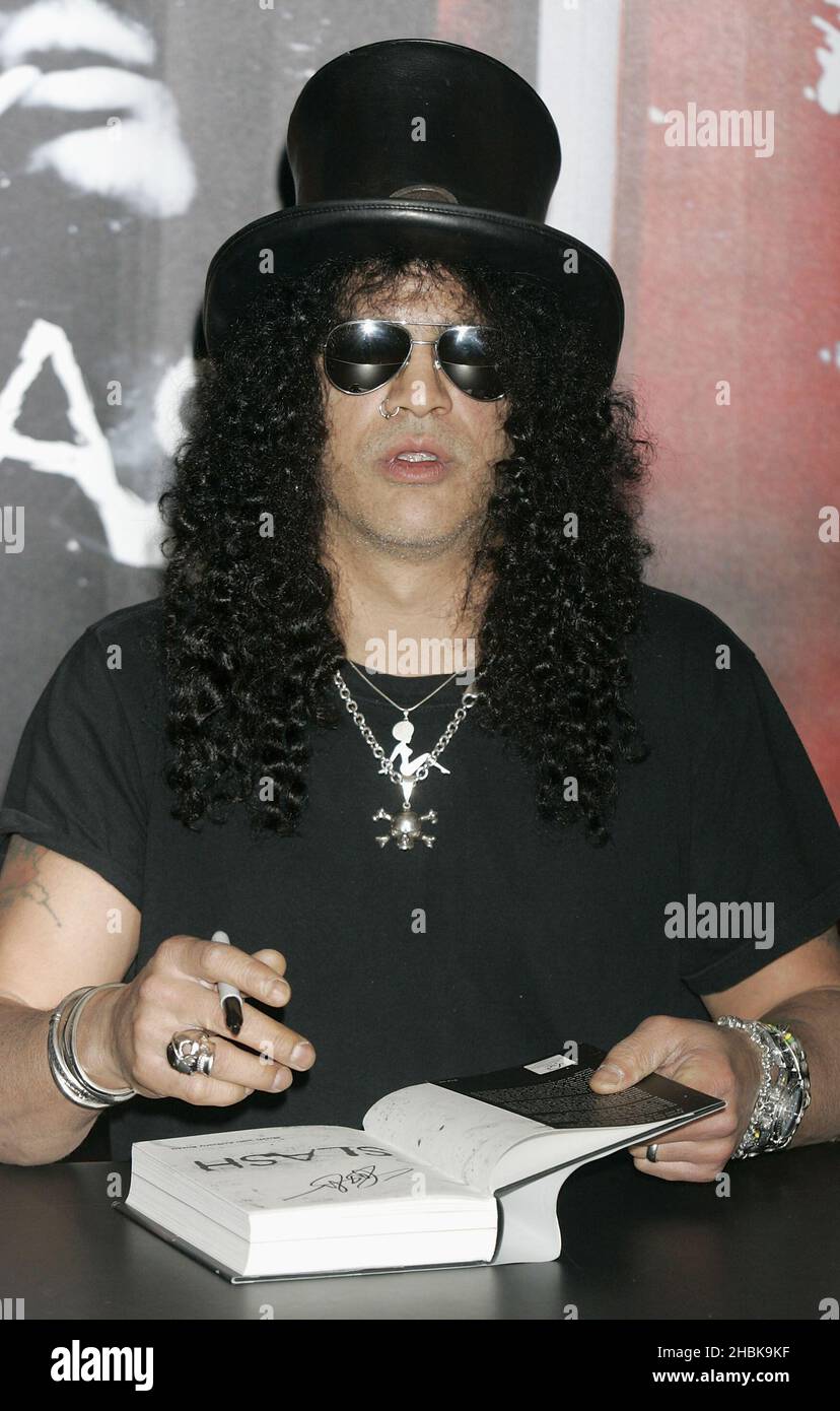 Former lead guitarist in Guns N' Roses, Slash, at Waterstone's book ...