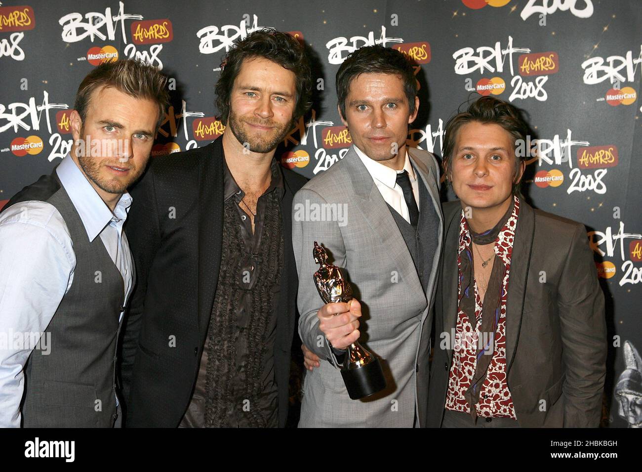 Take That at the BRIT Awards 2008, at Earls Court in central London ...