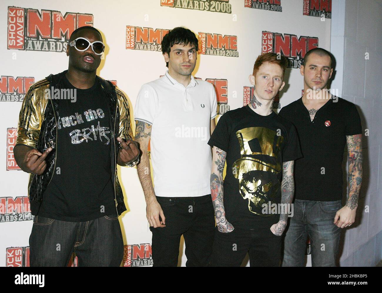 Lethal Bizzel and the Gallows arrive for the Shockwaves NME Awards 2008 at The O2 Arena in ...