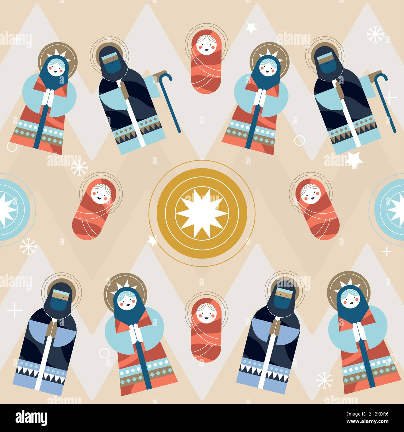 happy christmas characters pattern and star Stock Vector Image & Art ...