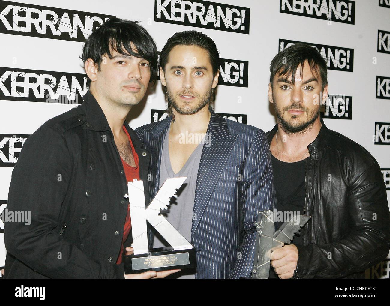 Jared Leto and his band 30 Seconds to Mars during the Kerrang Awards ...