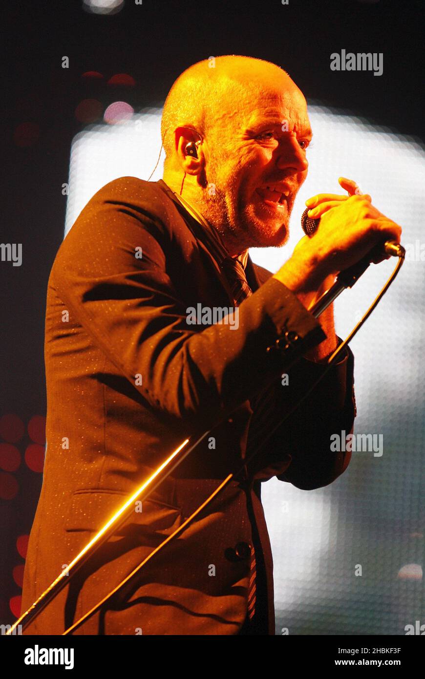 Michael Stipe of REM performs at Twickenham Rugby Stadium, London Stock ...