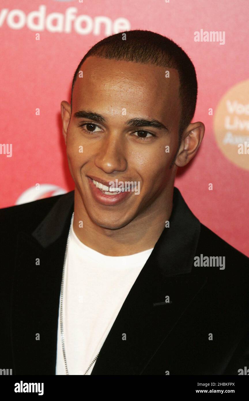 Lewis Hamilton arrives for the Vodafone Live Music Awards 2008, at ...