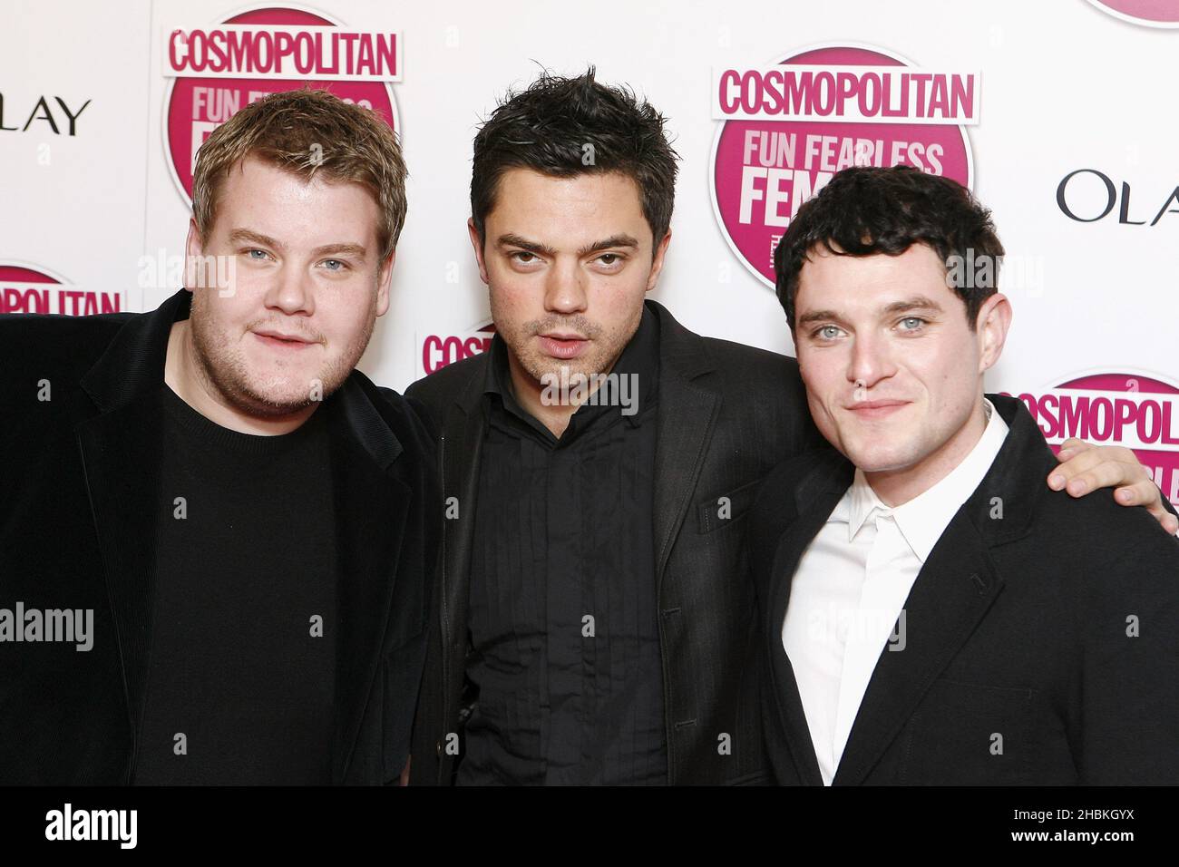 (from right to left) James Corden, Dominic Cooper and Mathew Horne ...