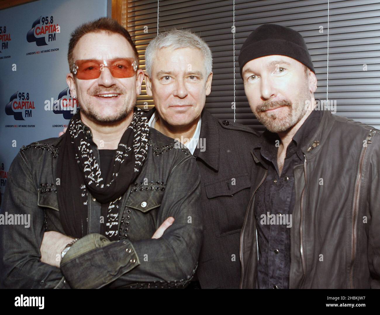 U2 pose during a capital radio interview at capital radio hi-res stock ...