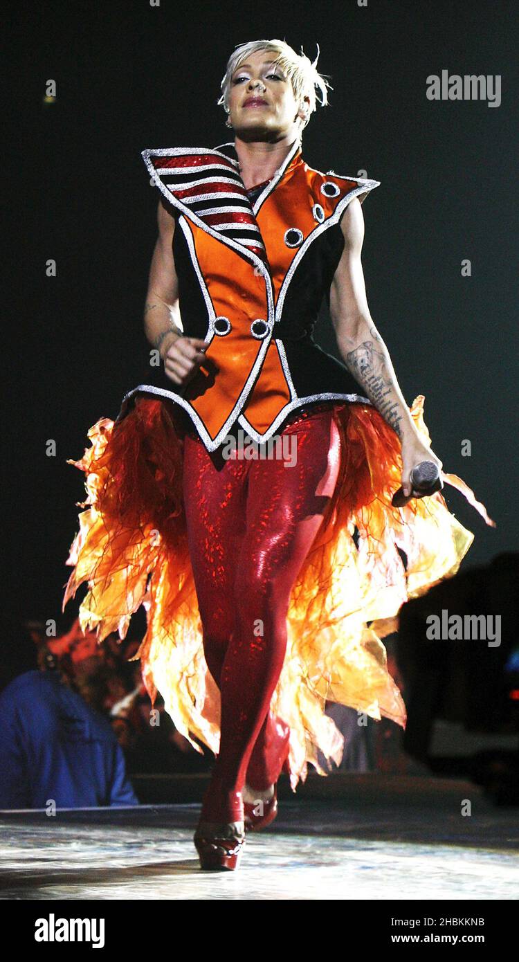 Pink performing at the o2 arena in greenwich hi-res stock photography ...