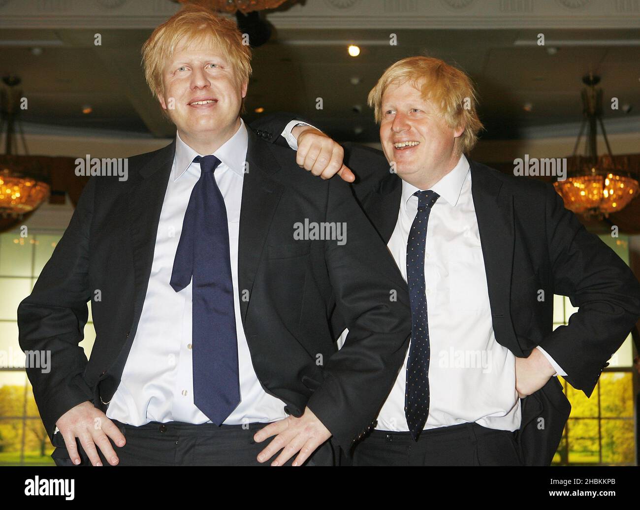 Boris Johnson poses with his wax model at Madame Tussauds in London ...