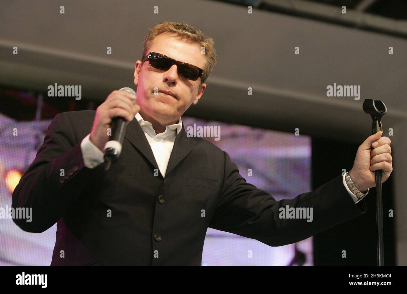 Suggs and his band Madness perform at HMV signing, Oxford Street ...