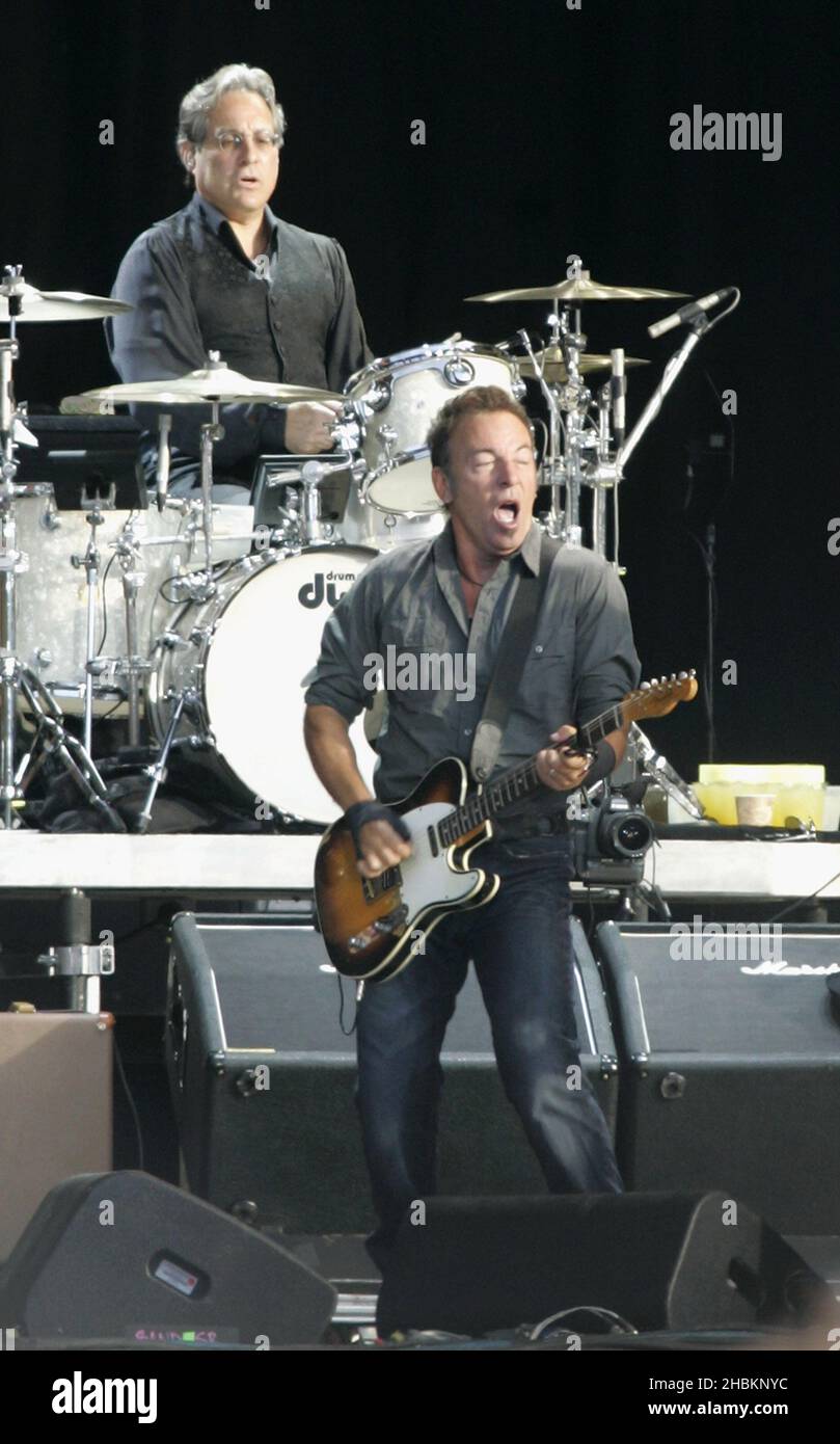 Bruce Springsteen performs on stage at Hard Rock Calling, on the day ...
