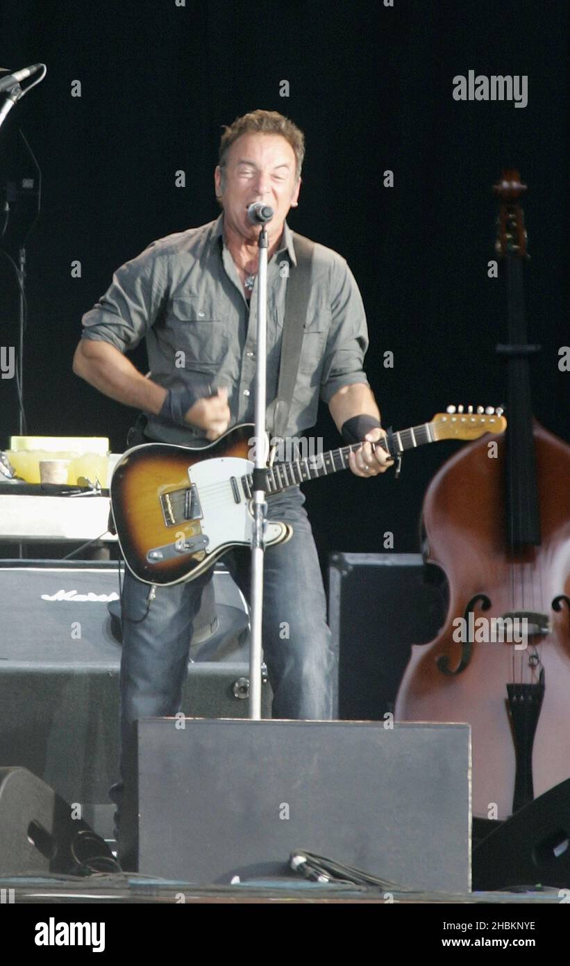 Bruce Springsteen performs on stage at Hard Rock Calling, on the day ...