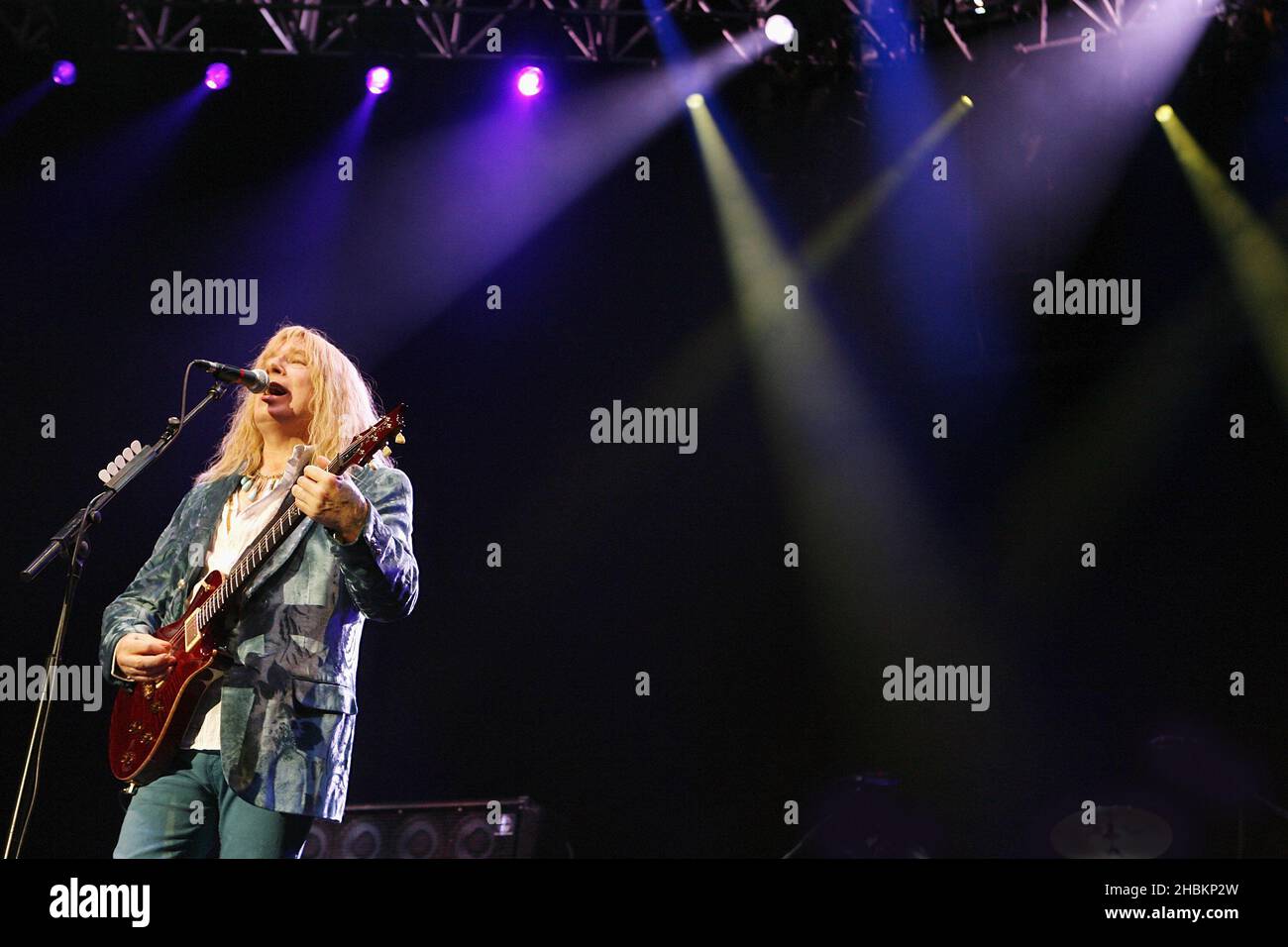 David St. Hubbins (Michael McKean)of Spinal Tap performs on stage at ...
