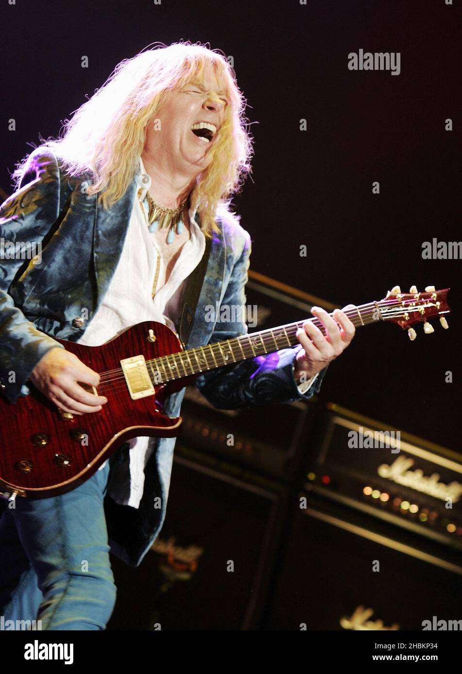 David St. Hubbins (Michael McKean) of Spinal Tap performs on stage at ...