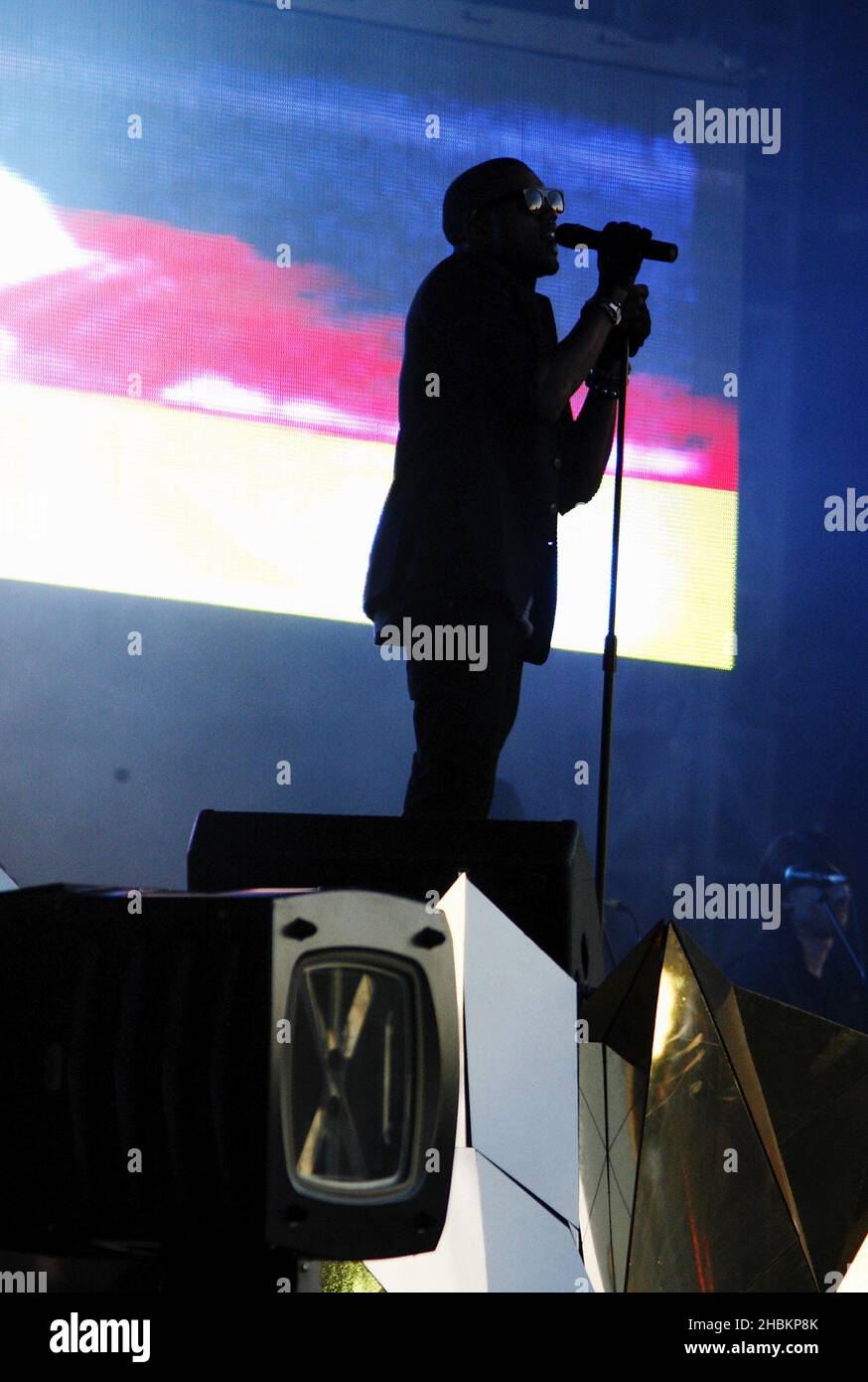 Kanye west performing on stage at the wireless festival day hi-res ...