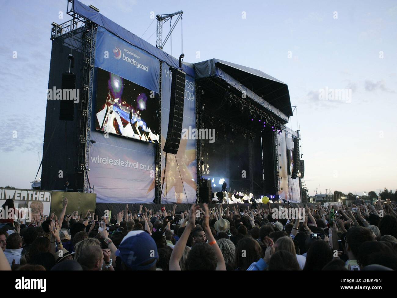 Kanye west performing on stage at the wireless festival day hi-res ...
