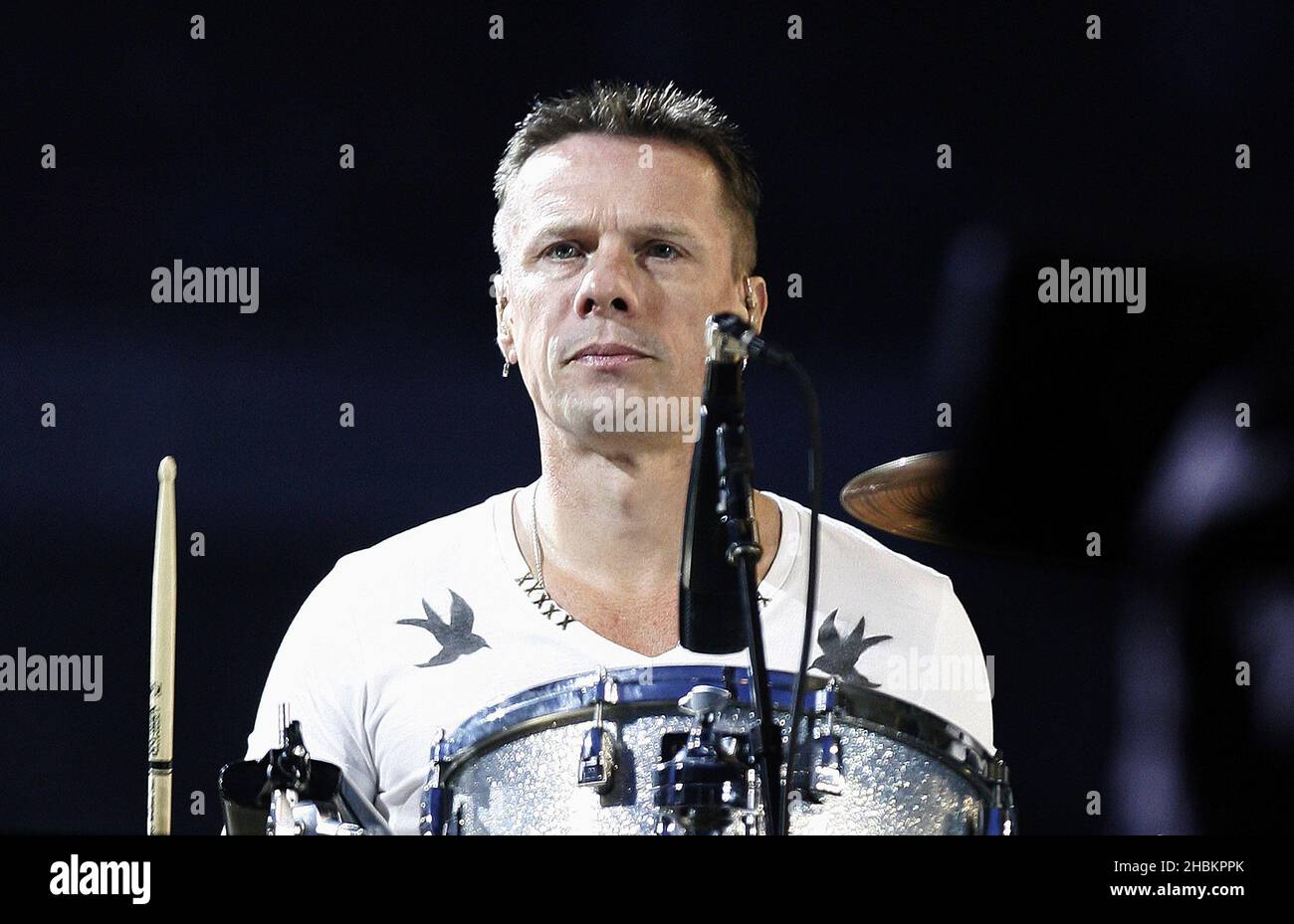 Larry Mullen Jnr of U2 performs at Wembley Stadium, London Stock Photo ...