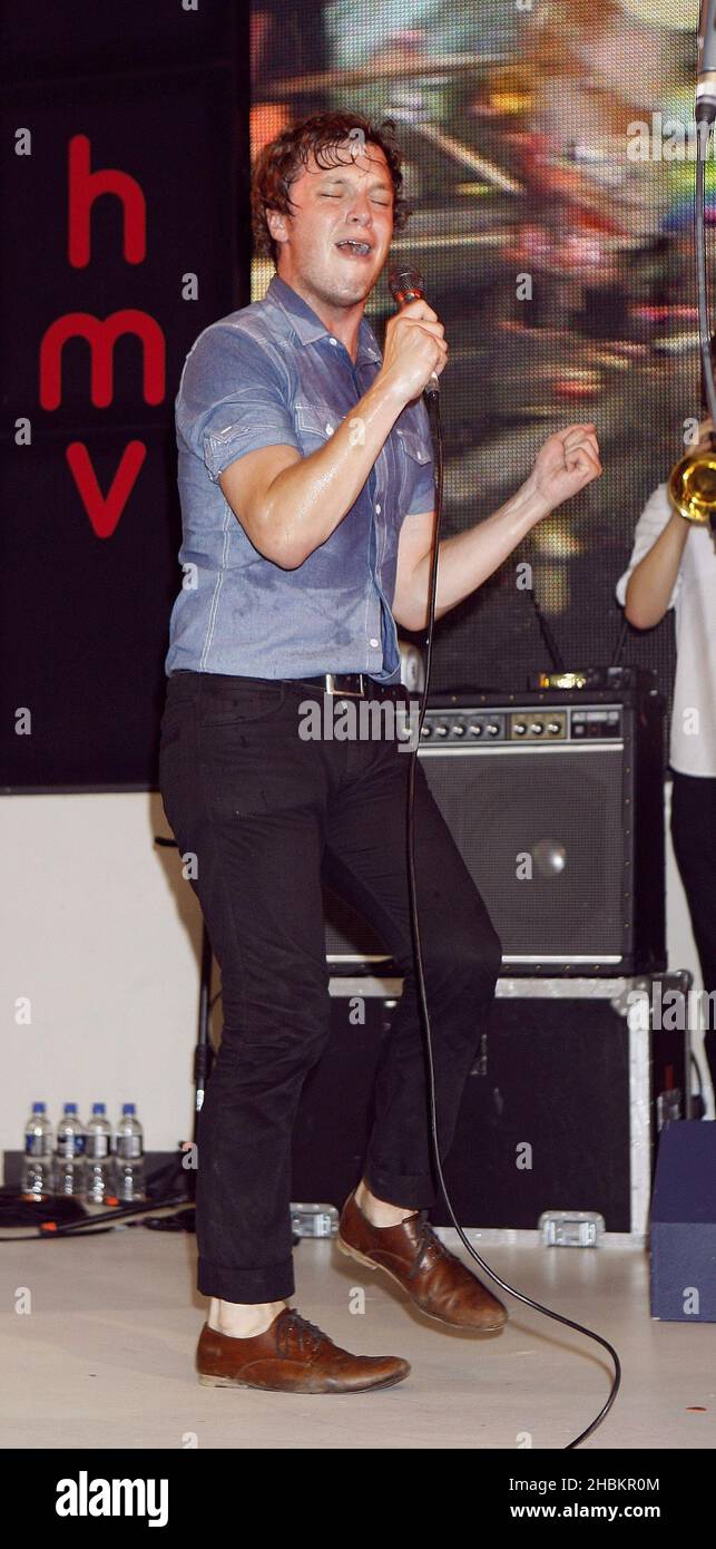 Lead singer Ed Macfarlane of the 'Friendly Fires' during a gig at HMV ...