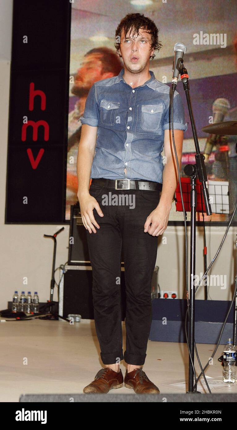 Lead singer Ed Macfarlane of the 'Friendly Fires' during a gig at HMV ...