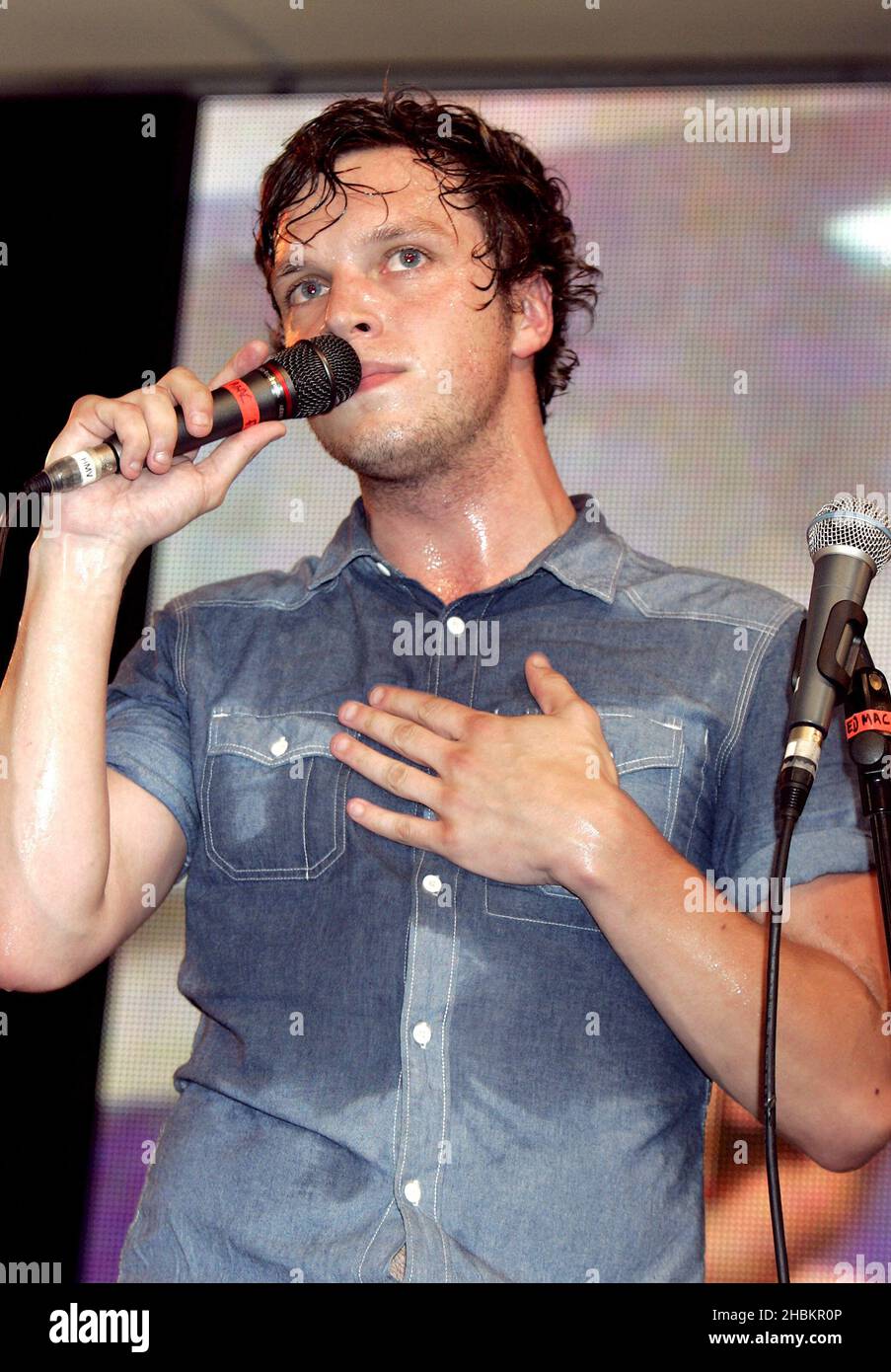 Lead singer Ed Macfarlane of the 'Friendly Fires' during a gig at HMV ...