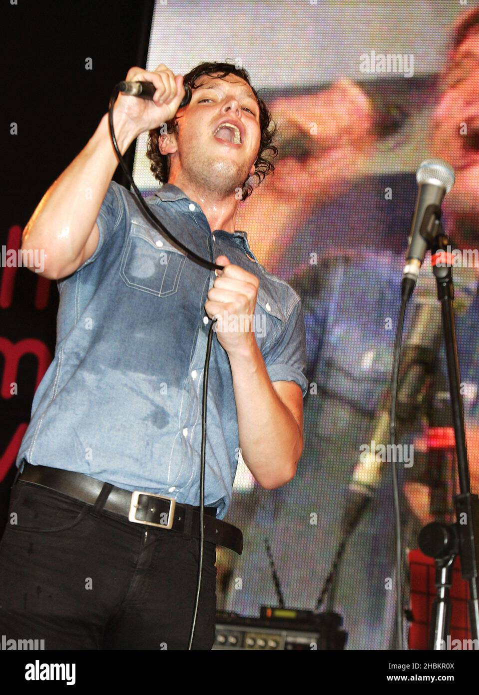 Lead singer Ed Macfarlane of the 'Friendly Fires' during a gig at HMV ...