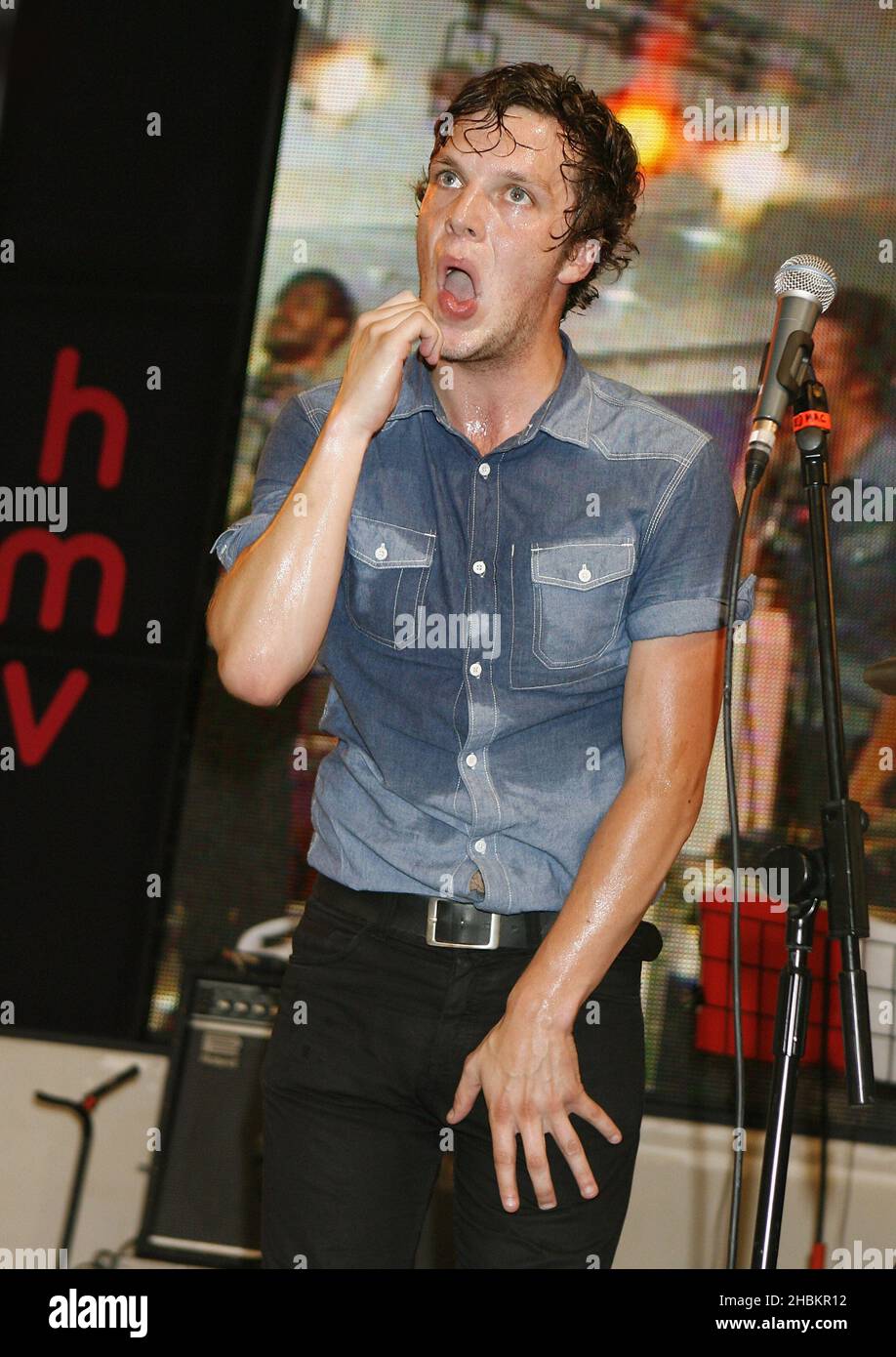 Lead singer Ed Macfarlane of the 'Friendly Fires' during a gig at HMV ...