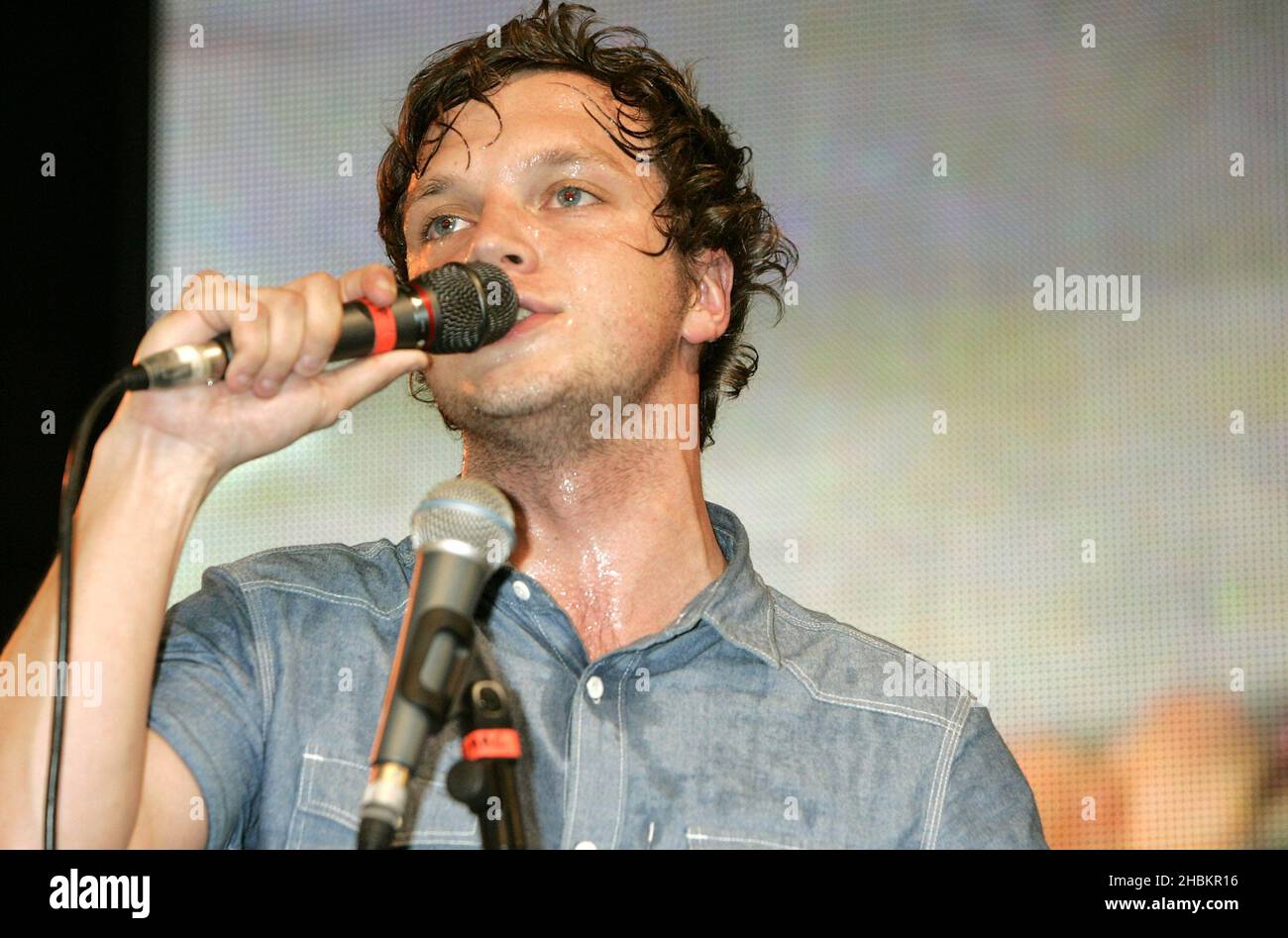 Lead singer Ed Macfarlane of the 'Friendly Fires' during a gig at HMV ...