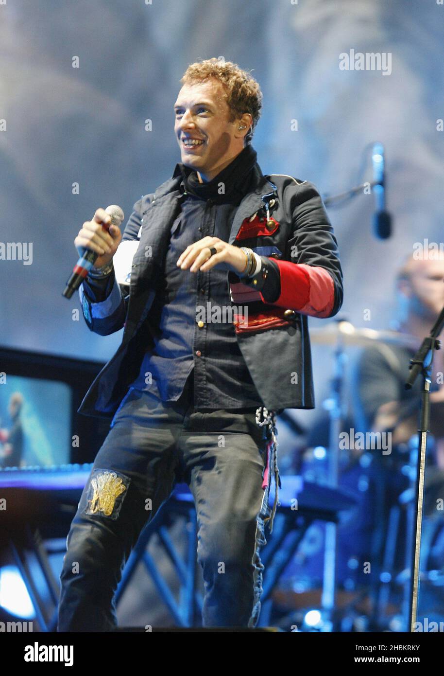 Chris Martin of Coldplay performs on stage at Wembley Stadium, North ...