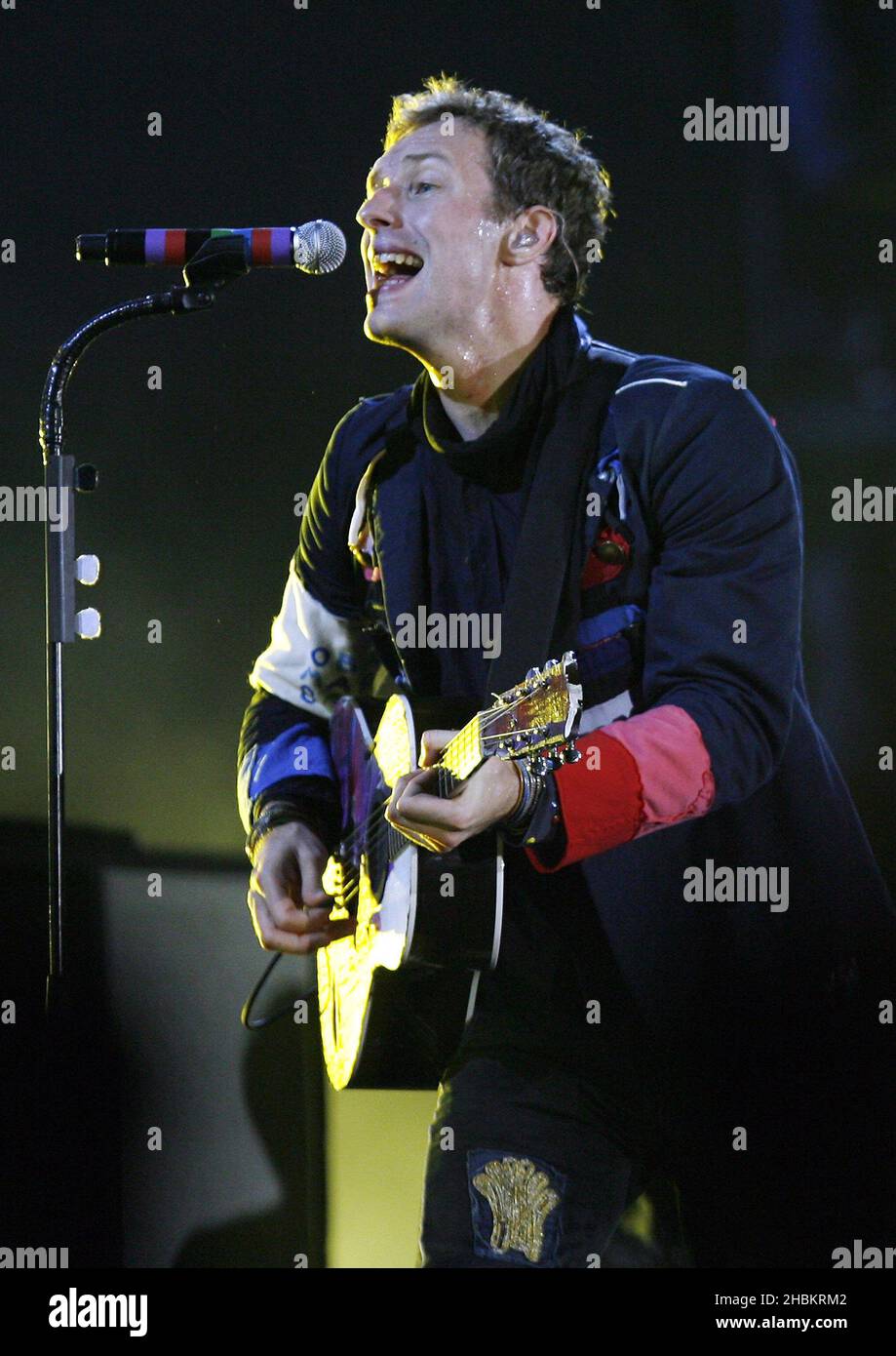 Chris Martin of Coldplay performs on stage at Wembley Stadium, North ...