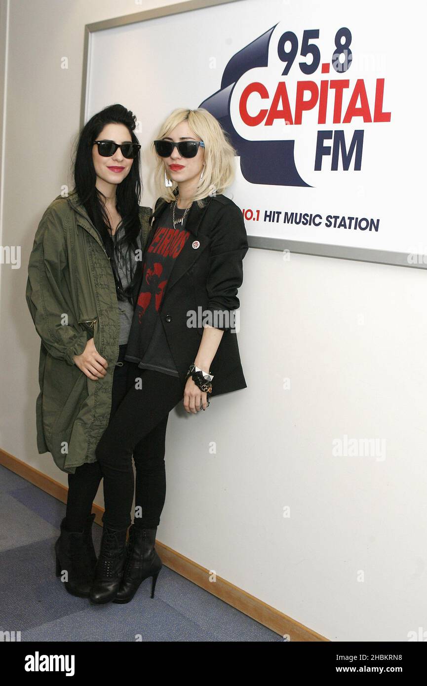 Lisa and Jessica of The Veronicas pose at 95.8 Capital FM Radio, London ...
