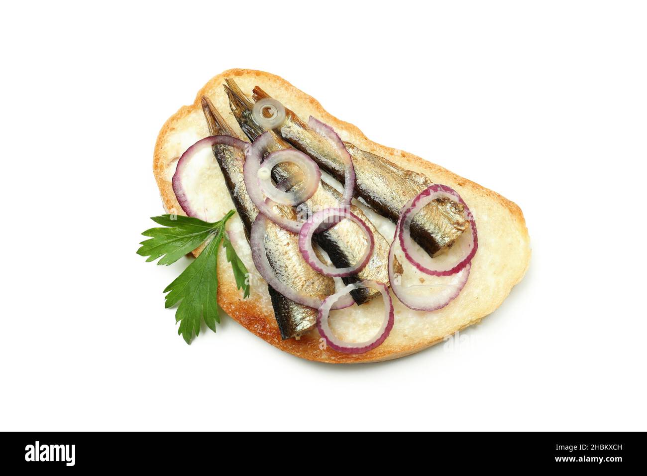 Delicious sandwich with sprats isolated on white background Stock Photo ...