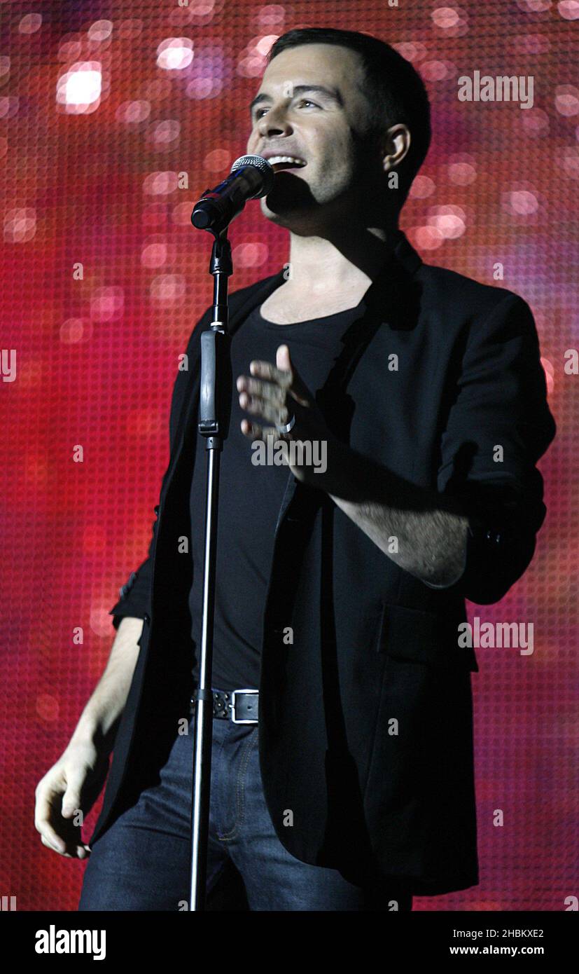Shane Filan of Westlife performing during Capital FM's Jingle Bell Ball ...