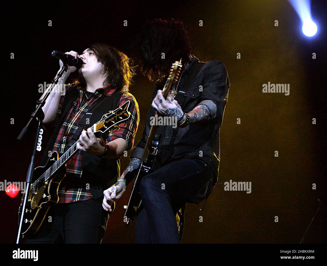 Mason Musso (left) of Metro Station performing during Capital FM's ...
