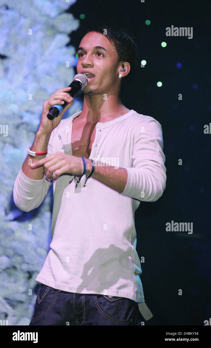 Aston Merrygold of JLS performs on stage at the Sunshine at Christmas ...