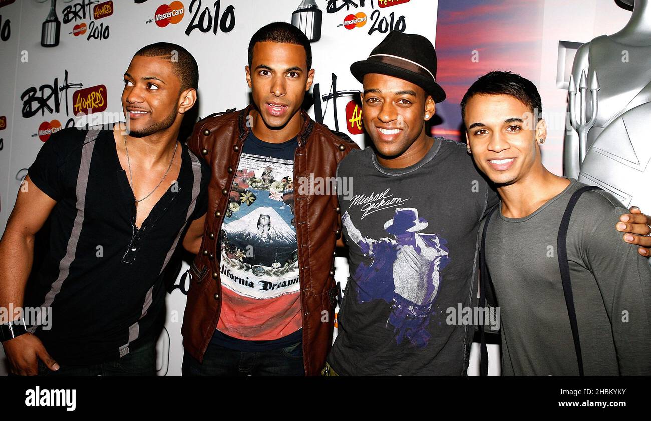 Jls arrive at the brit launch at the indigo 02 hi-res stock photography ...