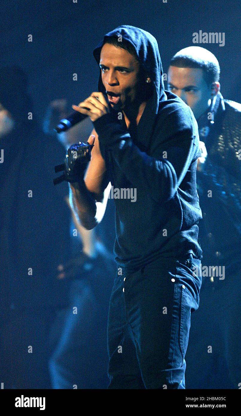 Aston Merrygold of JLS performs on stage during the BRIT Awards 2010 ...