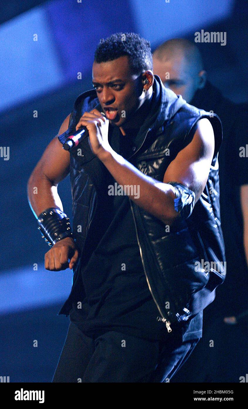 Oritse Williams of JLS performs on stage during the BRIT Awards 2010 ...