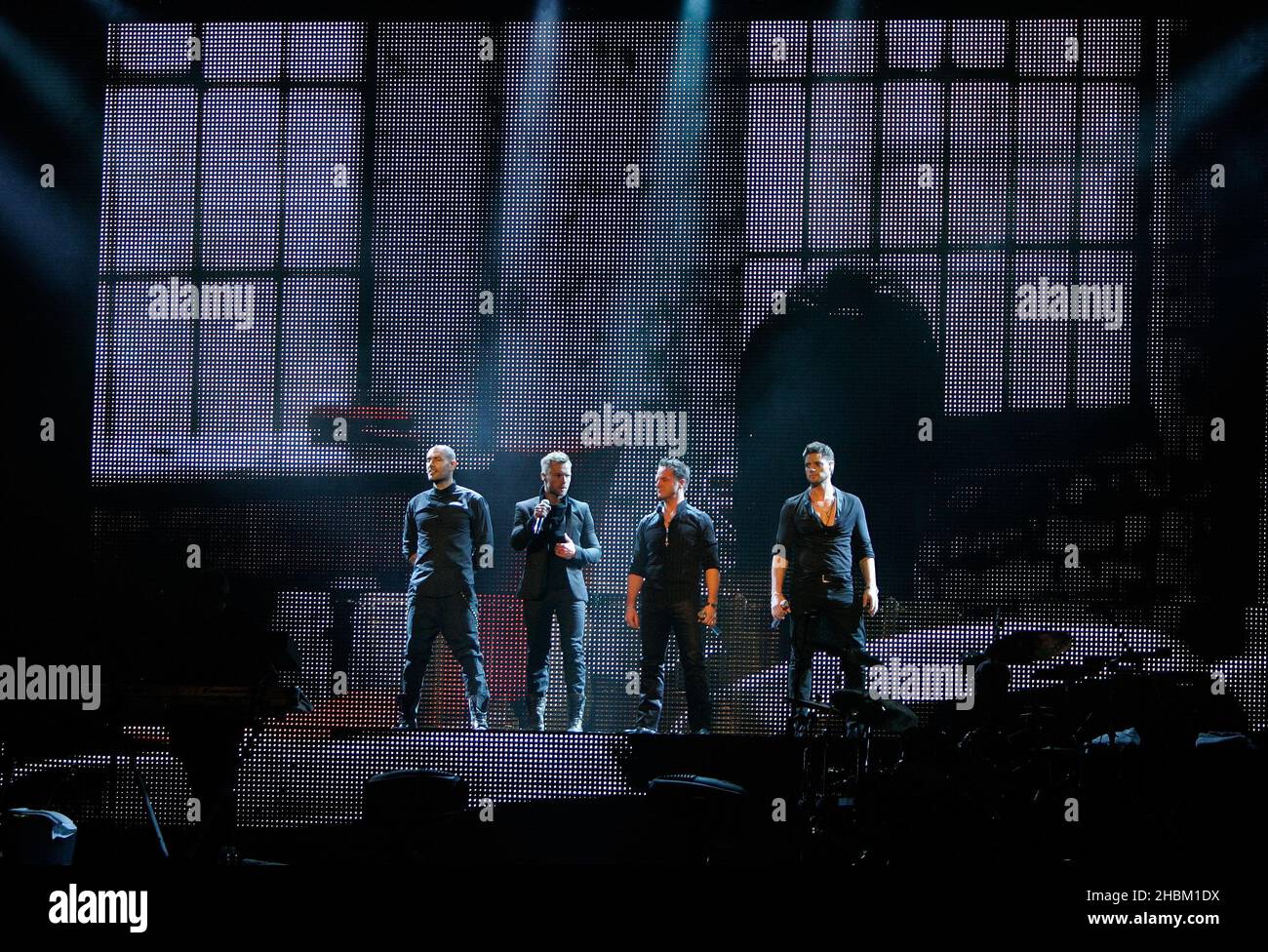 Shane Lynch,Ronan Keating ,Mikey Graham,Keith Duffy of Boyzone perform ...