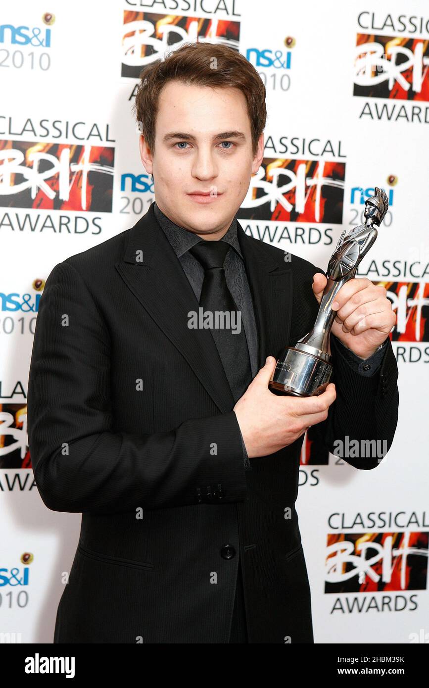 Jack Liebeck with Award in Awards Room at the Classical Brit Awards at ...