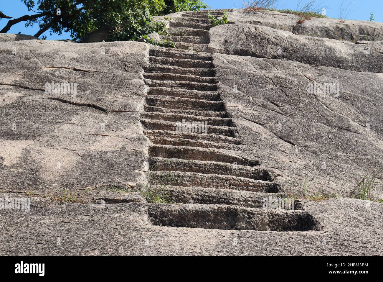 Staircase carved into the rock. Against the backdrop of rock and nature ...