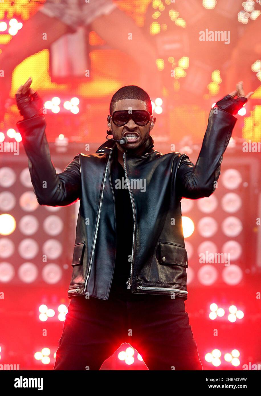 Usher on stage during the Capital FM Summertime Ball at Wembley Stadium ...