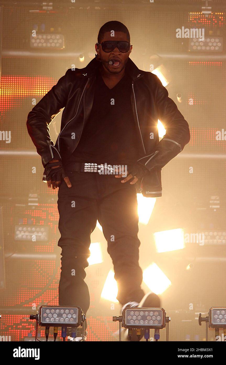 Usher on stage during the Capital FM Summertime Ball at Wembley Stadium ...