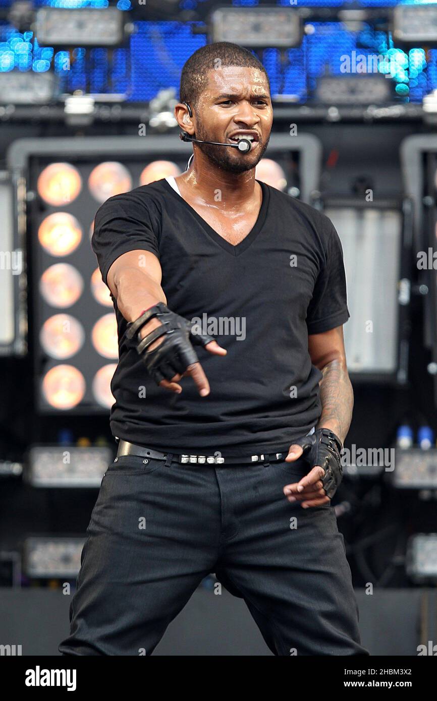 Usher on stage during the Capital FM Summertime Ball at Wembley Stadium ...