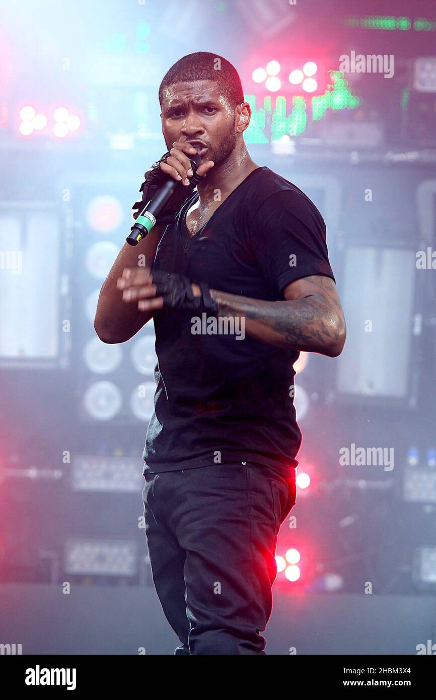 Usher on stage during the Capital FM Summertime Ball at Wembley Stadium ...