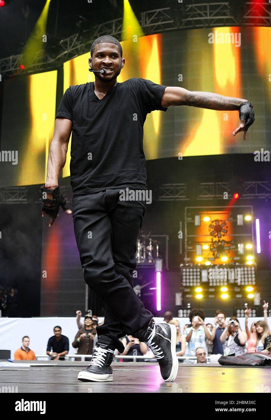 Usher on stage during the Capital FM Summertime Ball at Wembley Stadium ...